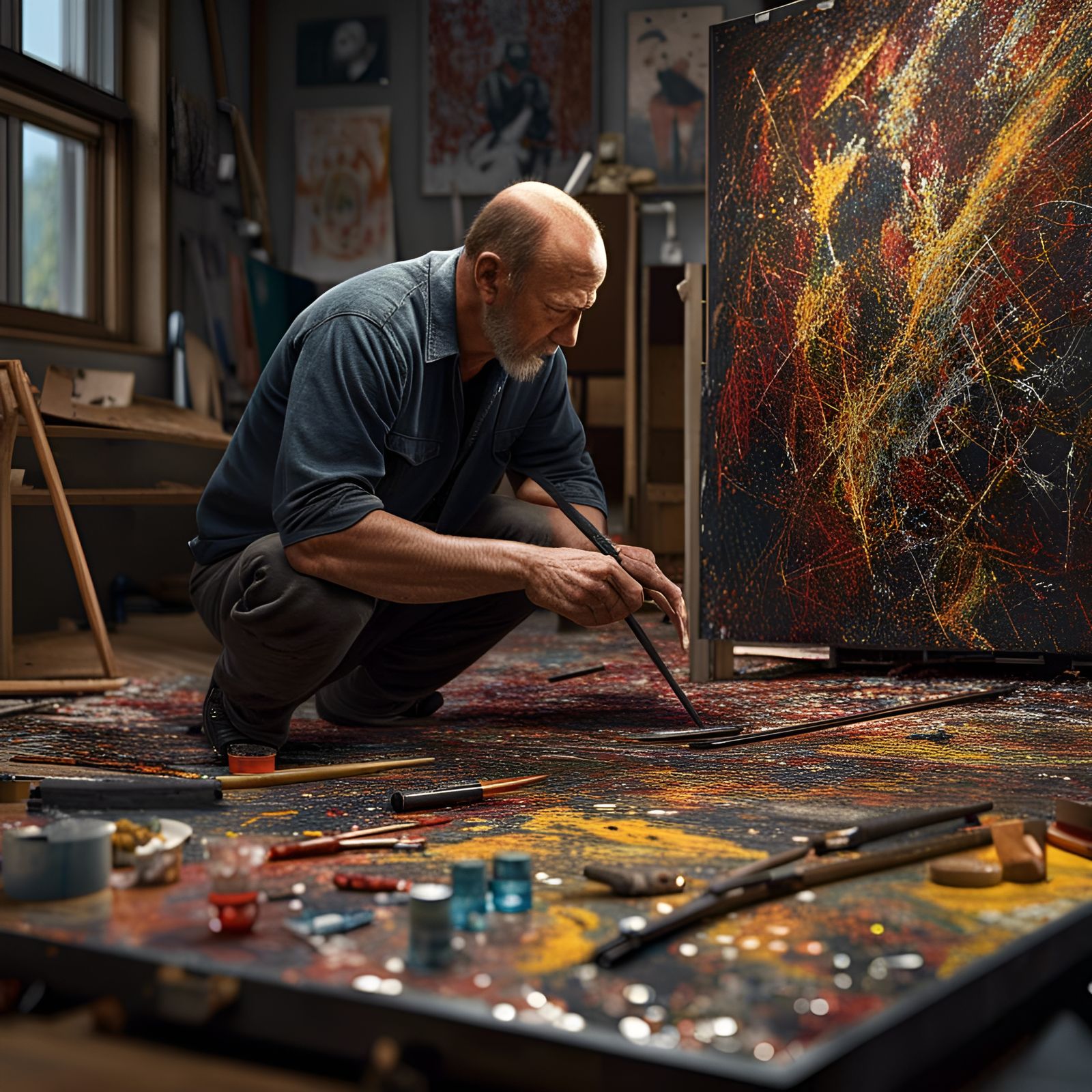 Jackson Pollock creating Art. :) - AI Generated Artwork - NightCafe Creator