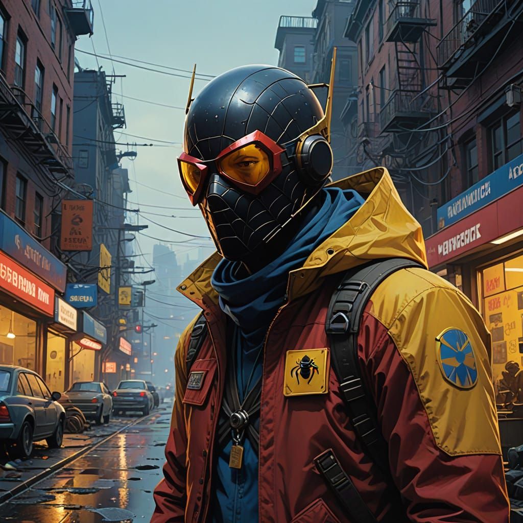 Vigilante Marvel Hero Spidersona with Yellow Banda... - AI Art