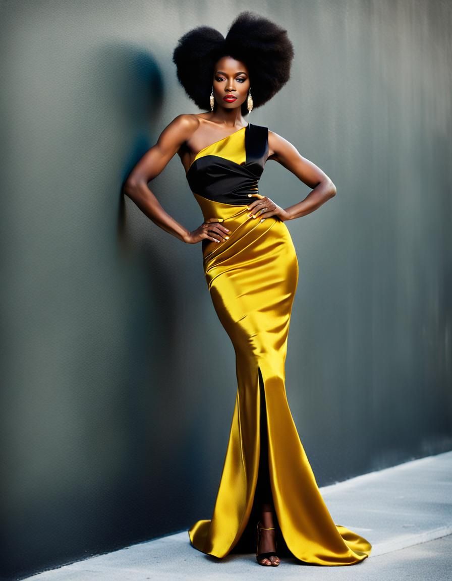 A full length photo of a glamorous gorgeous shapely African-American ...