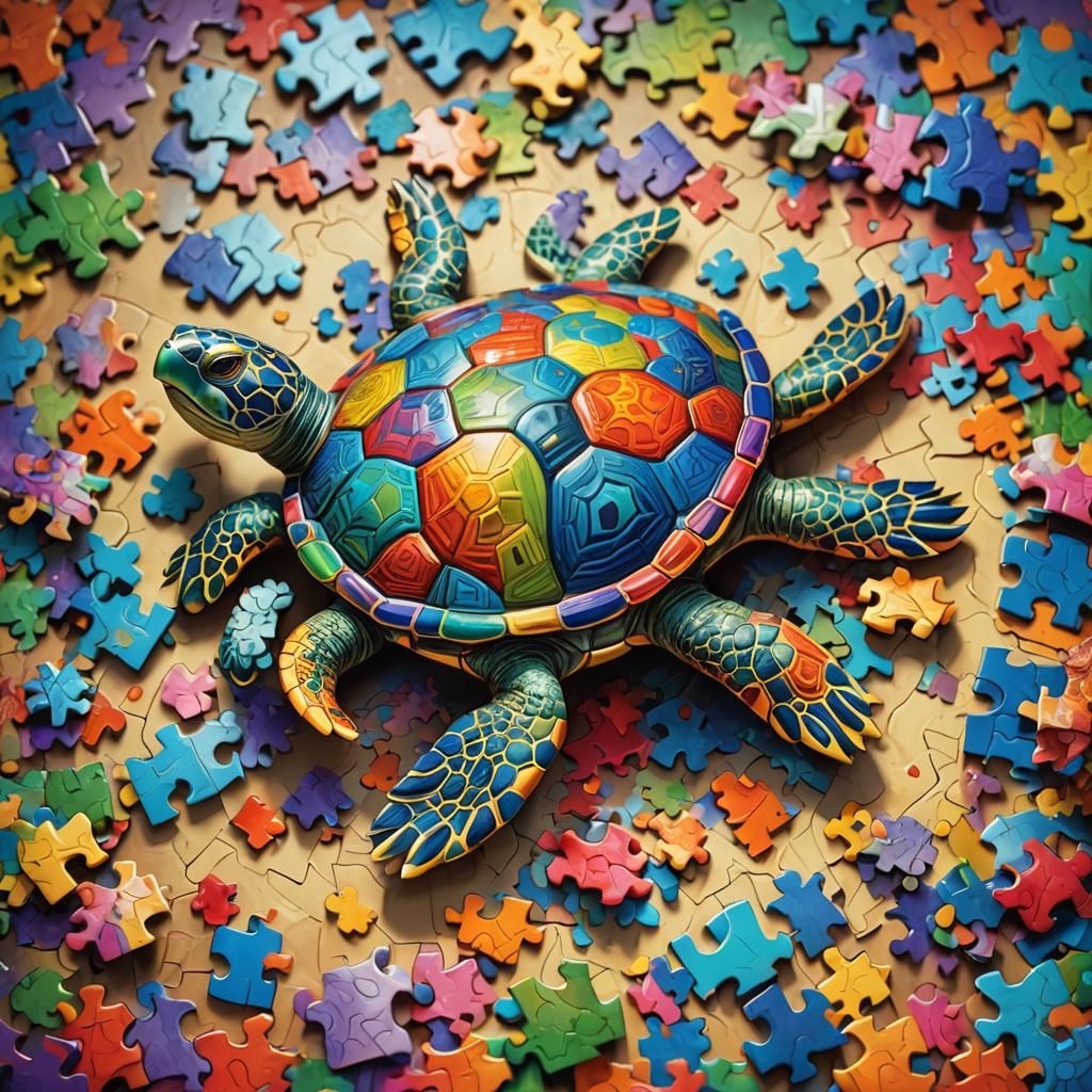Turtle Rubik's Cube Toy with Matching Jigsaw Puzzle