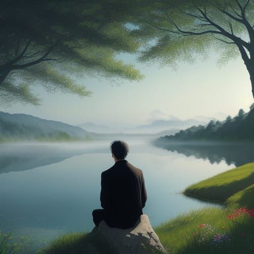 what is the meaning of life? - Contemplative Figure at Dusk,...