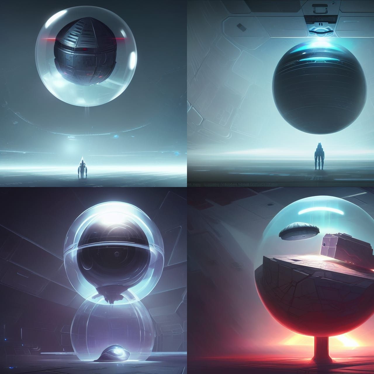 Cube alien space ship inside a clear see through sphere 8k resolution ...