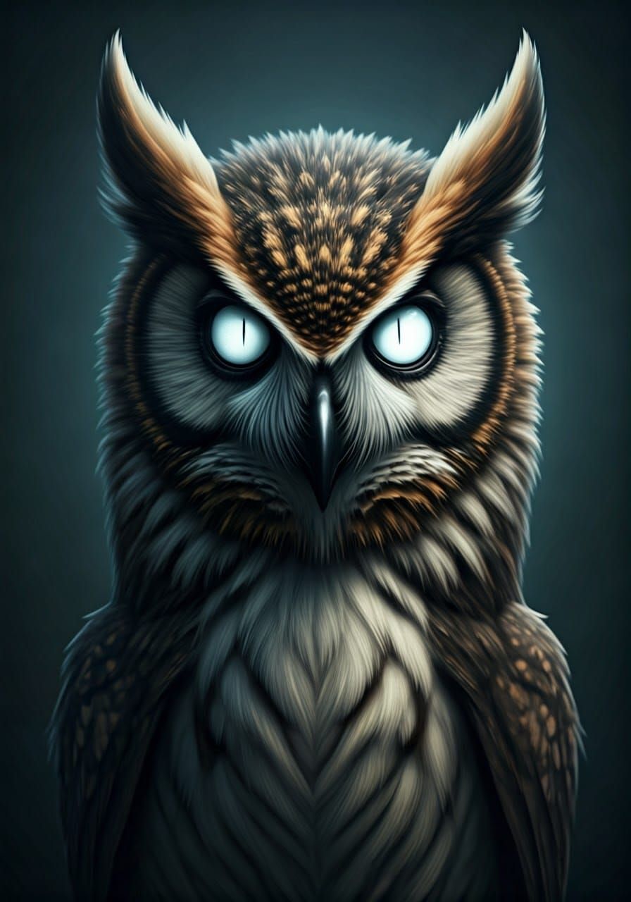 Regal T-Rex with Owl Horns and Luminous Eyes in No... - AI Art