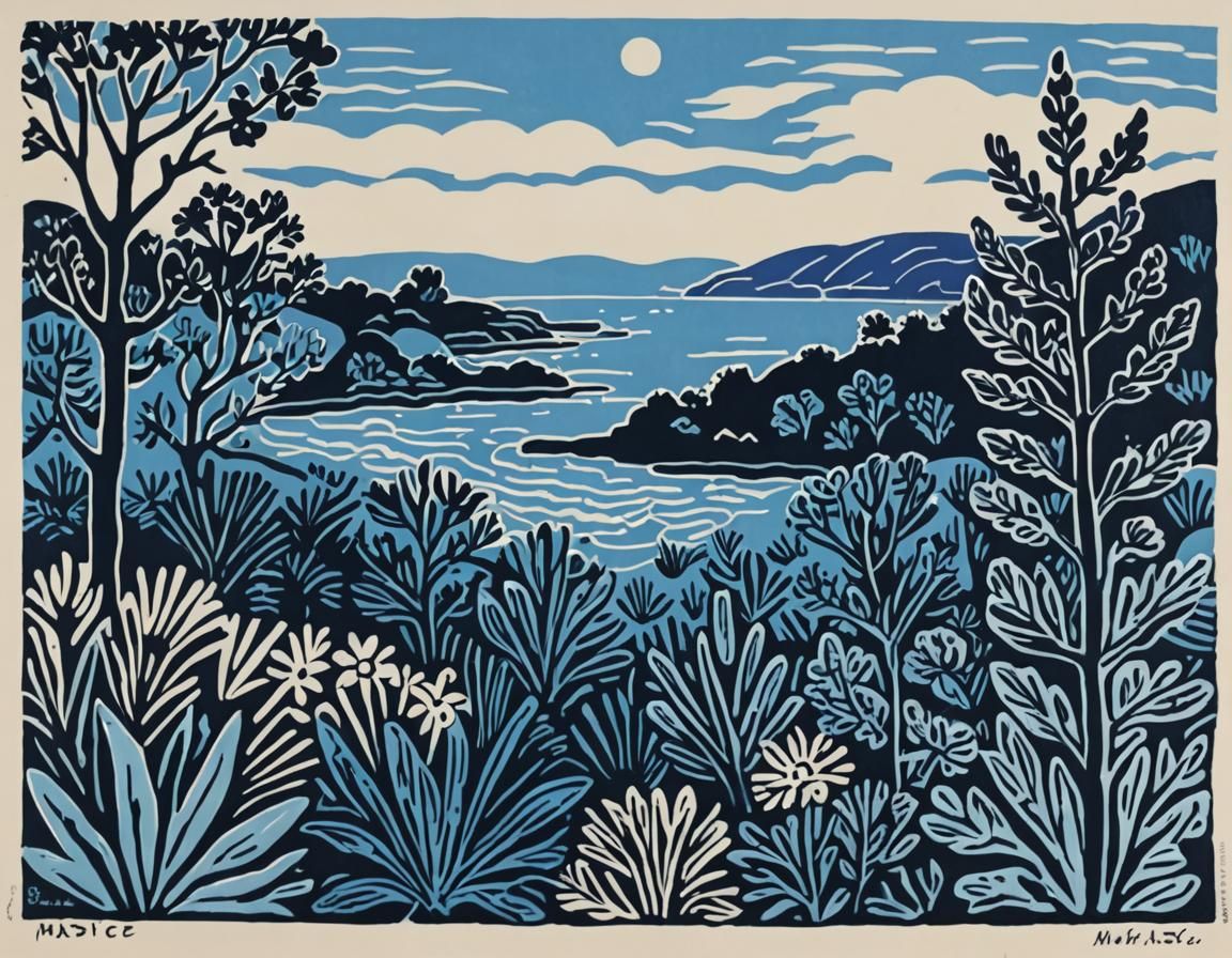 landscape (matisse blue) by matisse linocut linoprint, only one blue by ...