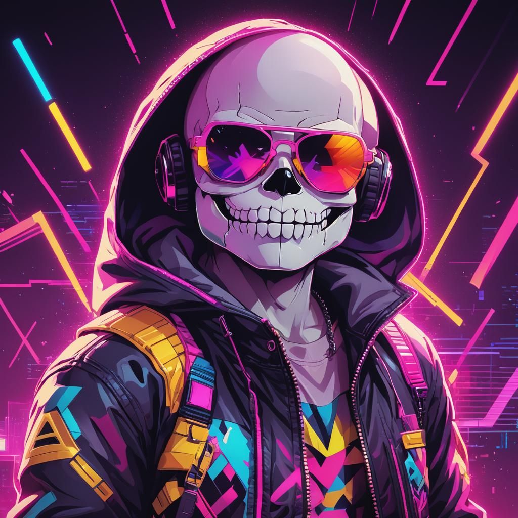 Synthwave Skeleton - AI Generated Artwork - NightCafe Creator