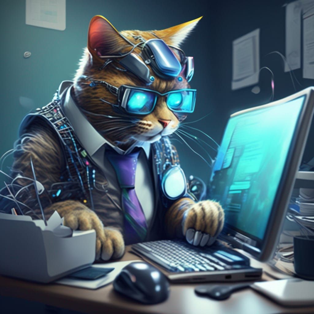 A cyber cat with a office job that doing multitasking - AI Generated ...