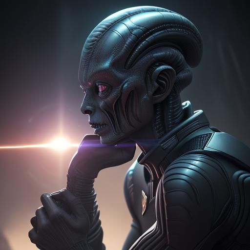 ultra-detailed figure of an alien xenomorph in a Starfleet Uniform ...