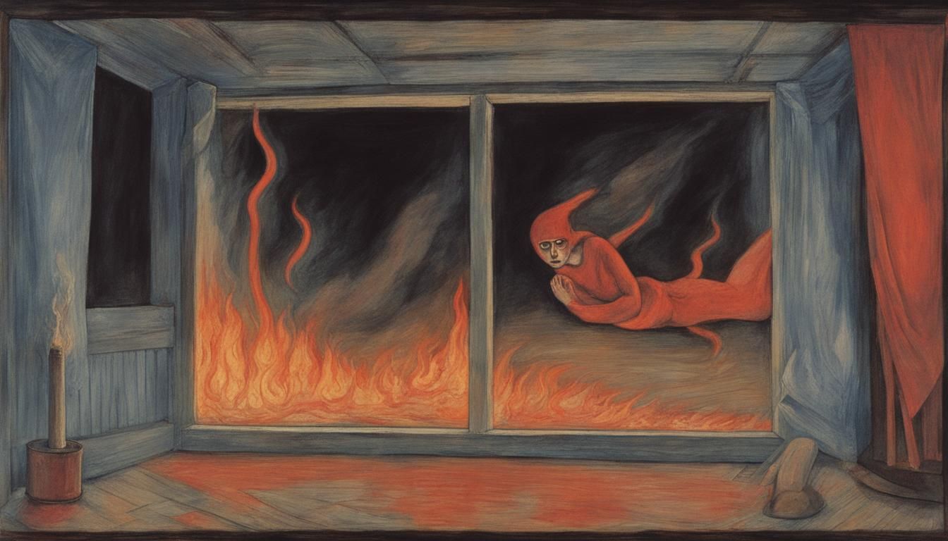 Cyclops is a witch flying in the darkness through a window. Bloody ...