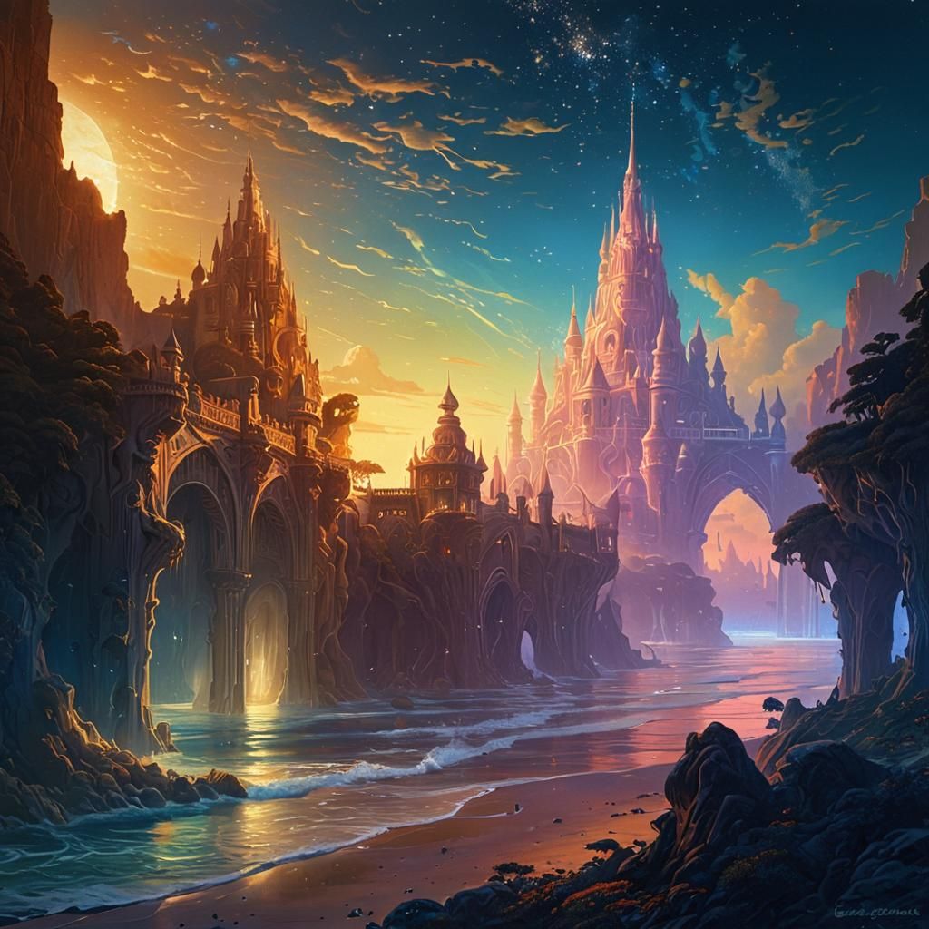 Fantasy - Calm Ocean Palace in Iridescent Light