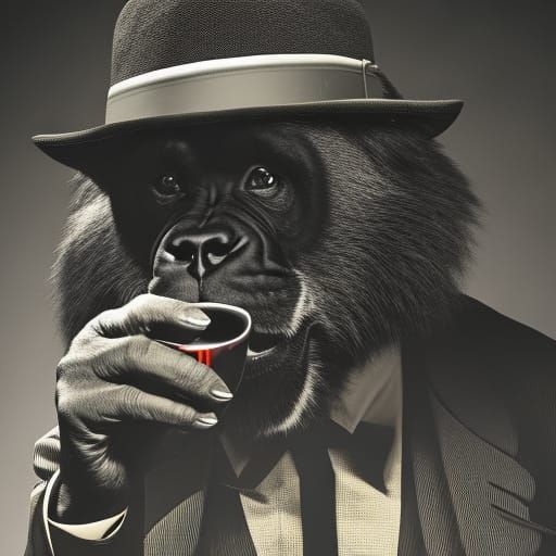 Gangster Chimpanzee Sipping Whiskey - AI Generated Artwork - NightCafe ...