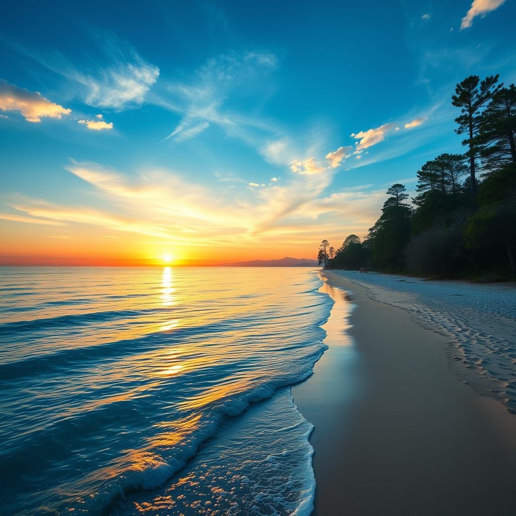 Surreal Beach Scene with Infinite Horizon - AI Art