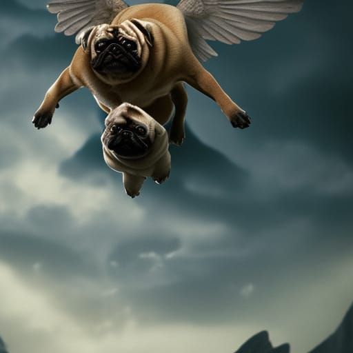 Pug flying, pug to its new pug family - AI Generated Artwork ...