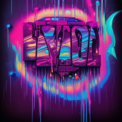 synthwave neon retrograffiti art, splash art, street art, spray paint ...