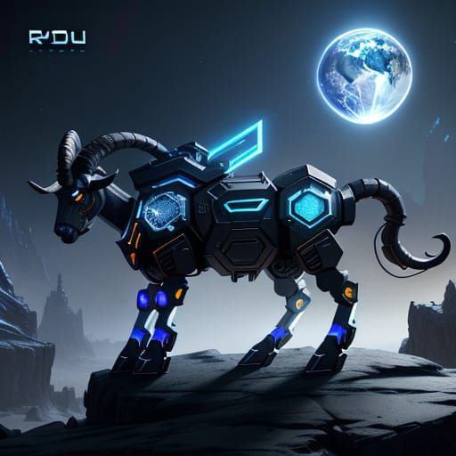 Mech Goat - Mechanized Goat in a Futuristic Alien Landscape