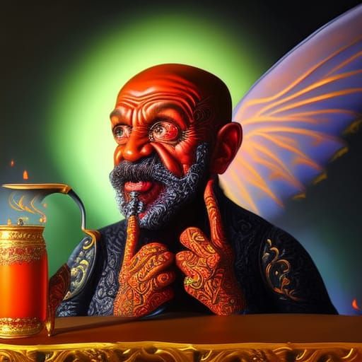 satan drinking tea in hell, oil on canvas - AI Generated Artwork ...