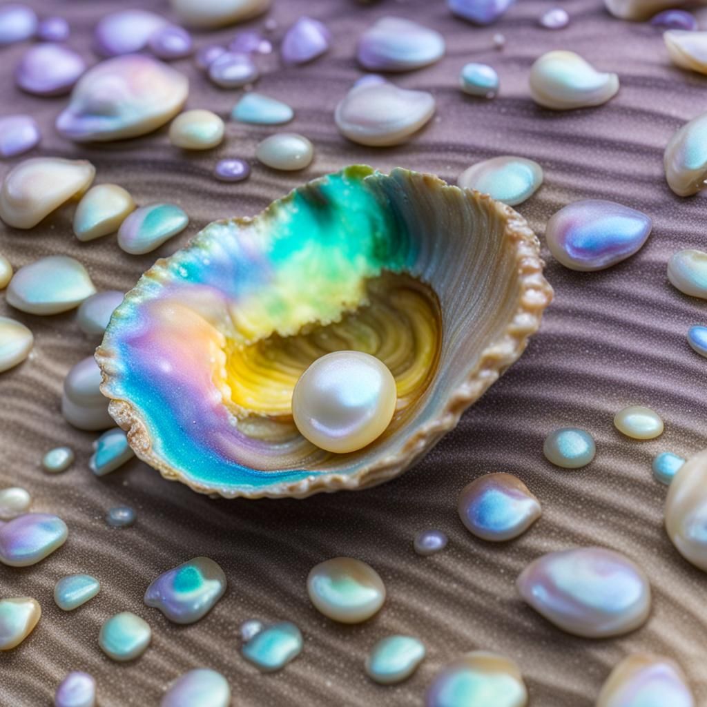 Iridescent pearl inside clam - AI Generated Artwork - NightCafe Creator