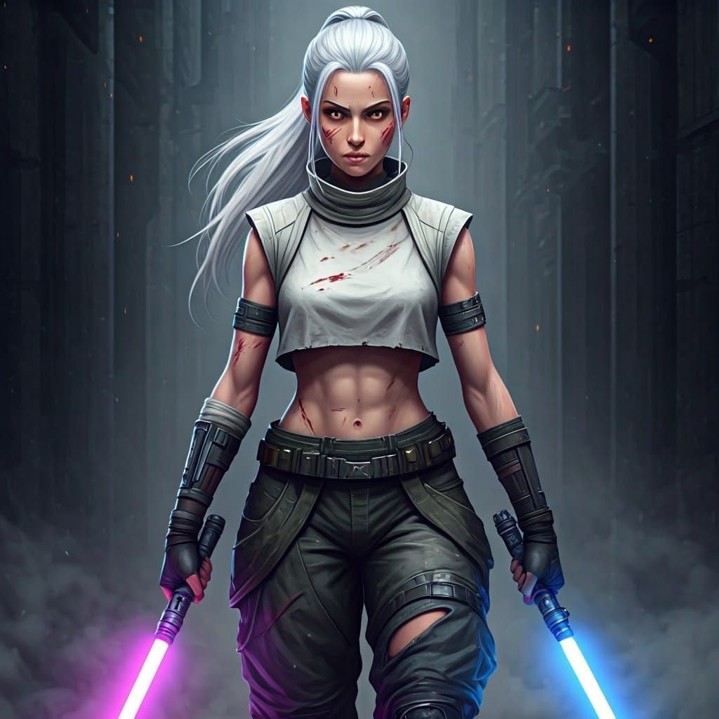 Futuristic Female Jedi Warrior in Defiant Pose - AI Art