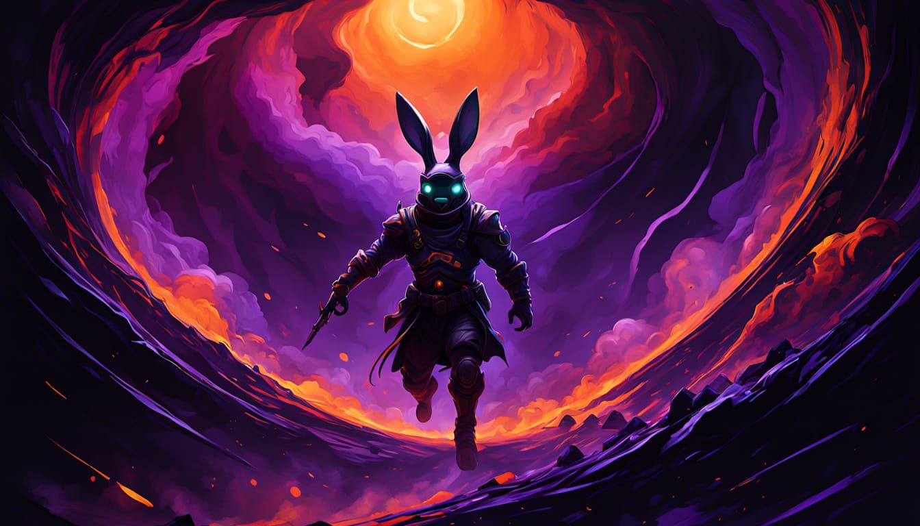 Burrow deep Where shadows reign Gnashing teeth The cosmic pain Doom Bunny leaps The void unfolds ...