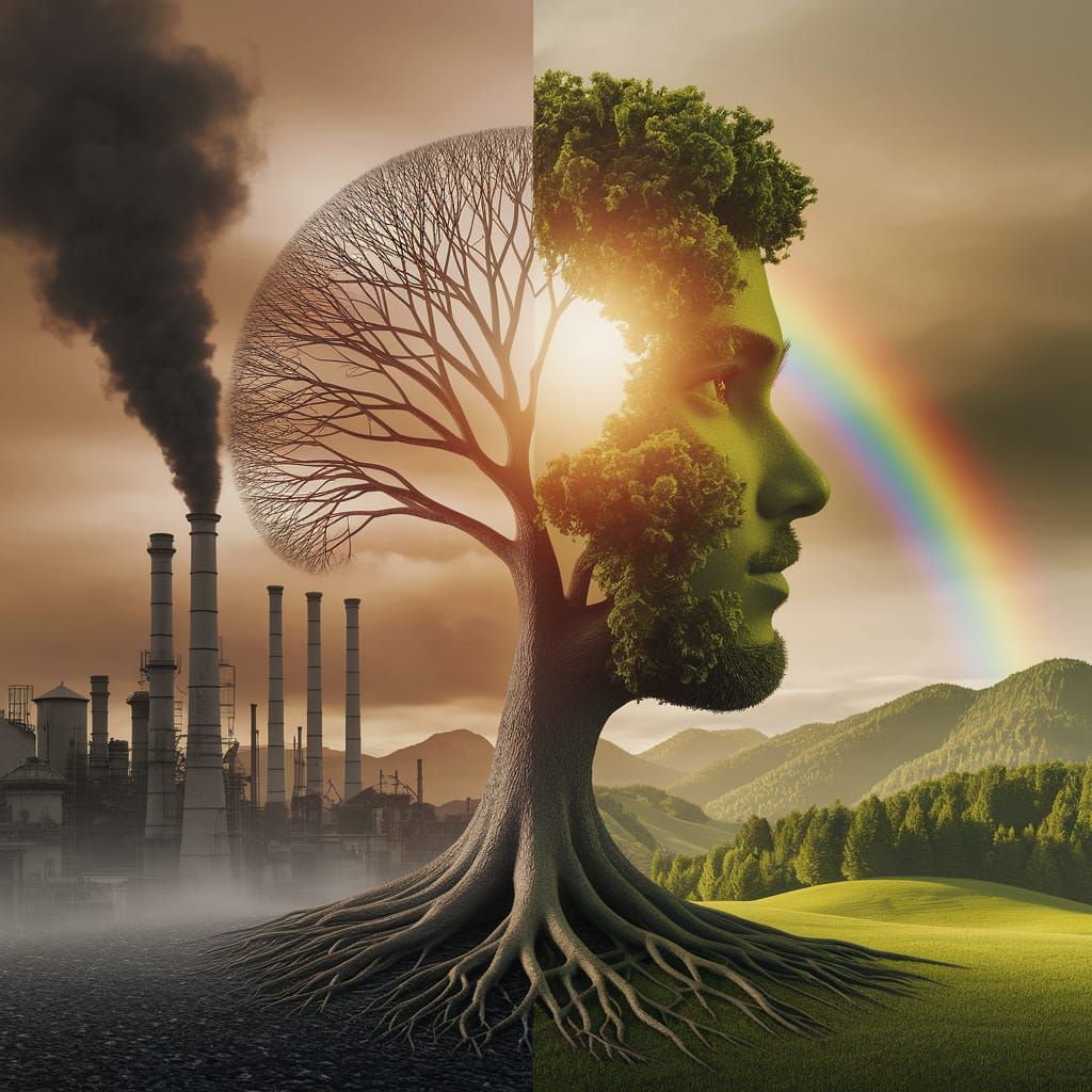 A strikingly symbolic surreal composition portraying a single tree ...