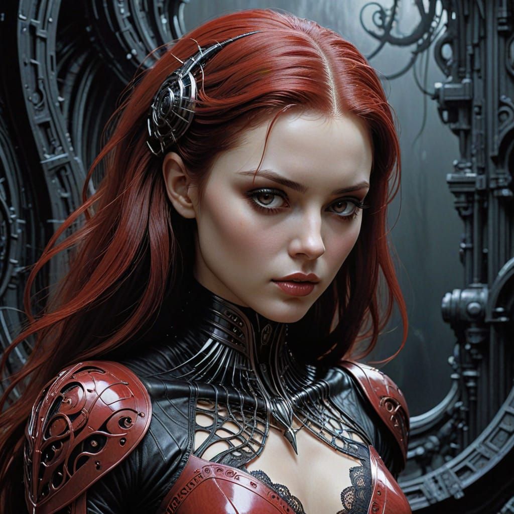 A statuesque gothic woman with an air of mystique, adorned in dark ...