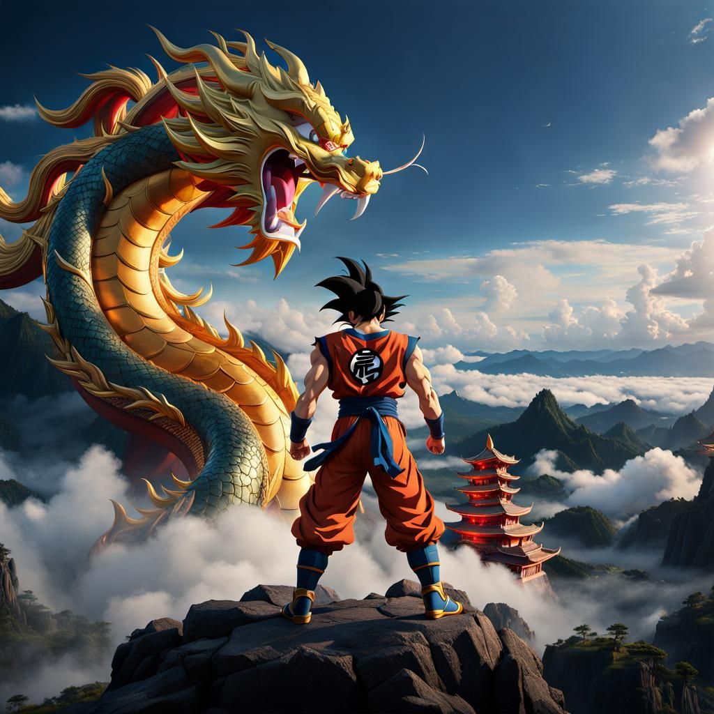Goku_ss4 is summing shenlong, detailed matte painting, deep color ...