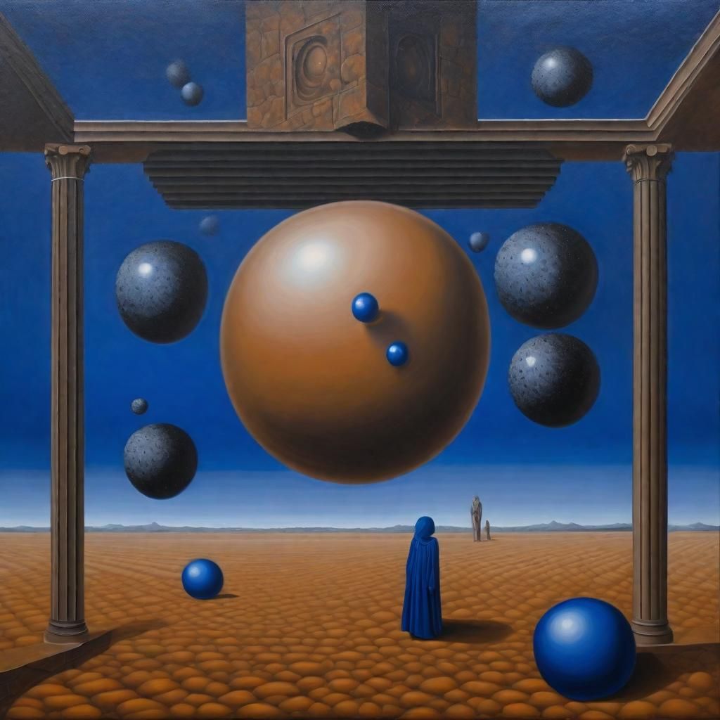 A detailed surreal rule-of-thirds oil painting of outwardly meaningless ...