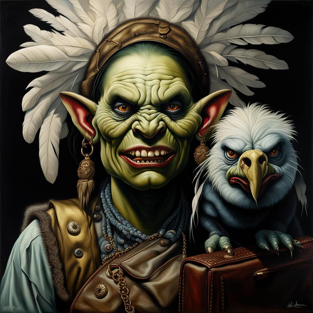 Orc lady with her pet - AI Generated Artwork - NightCafe Creator