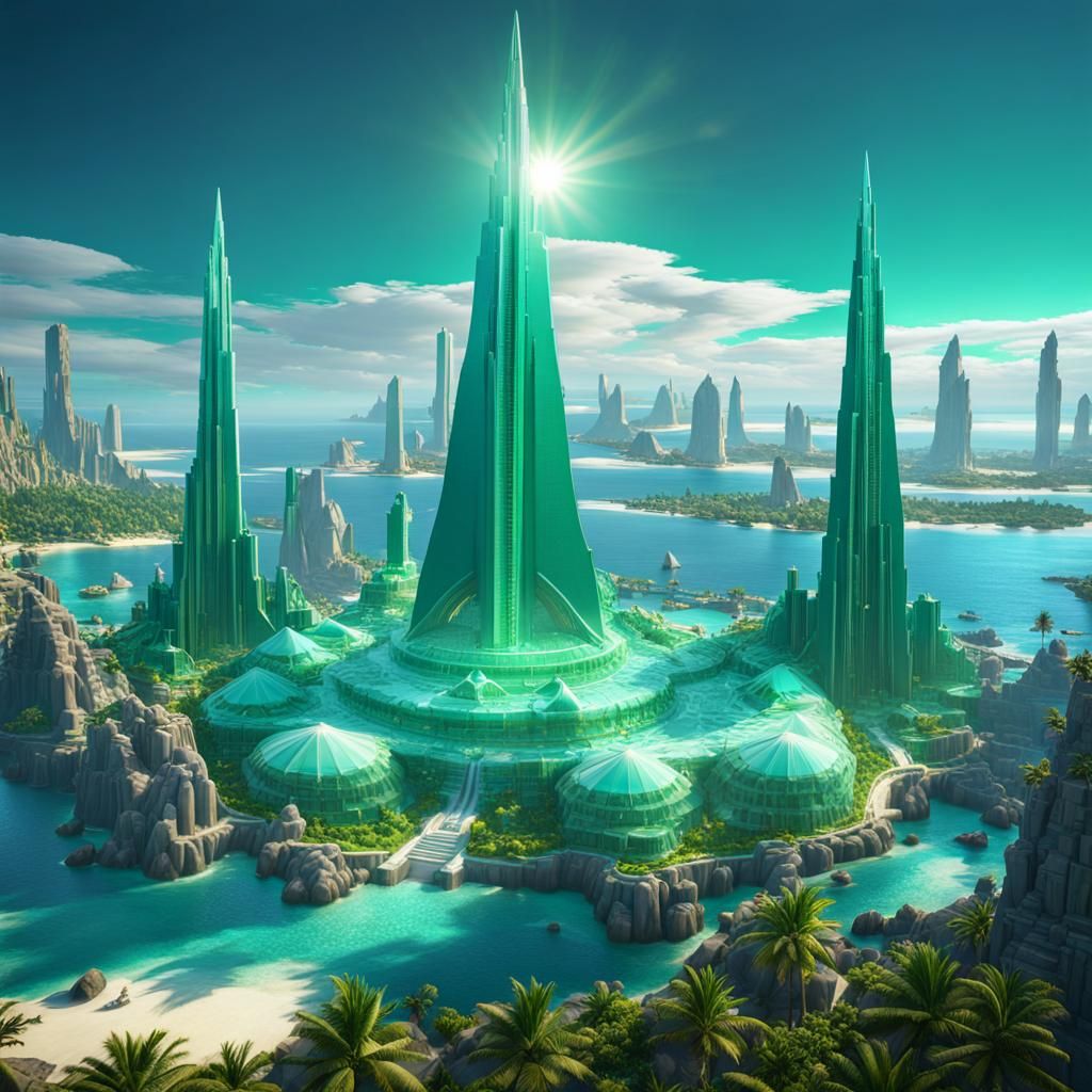 Atlantis expansive White Nordic City seacoast green emerald diamond ...