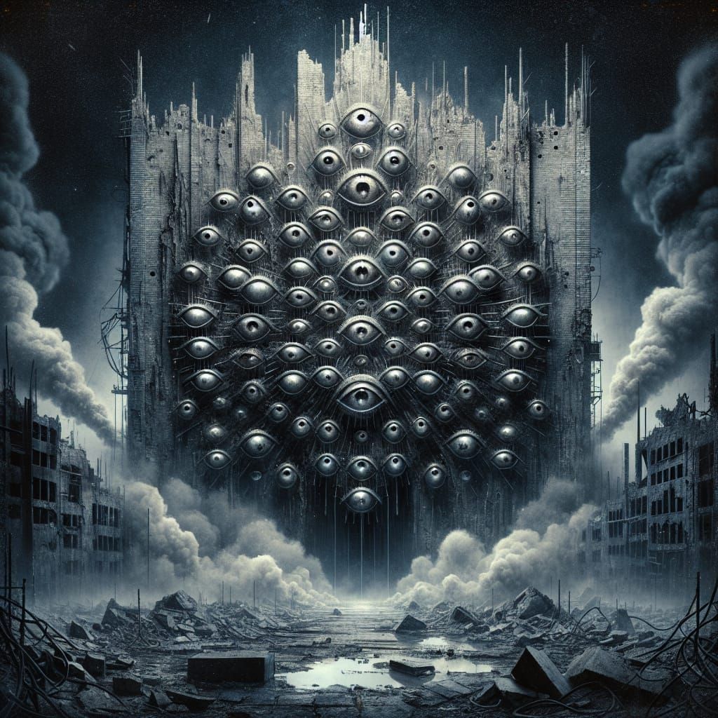 Dystopian Metal Album Cover: Surveillance and Desc... - AI Art