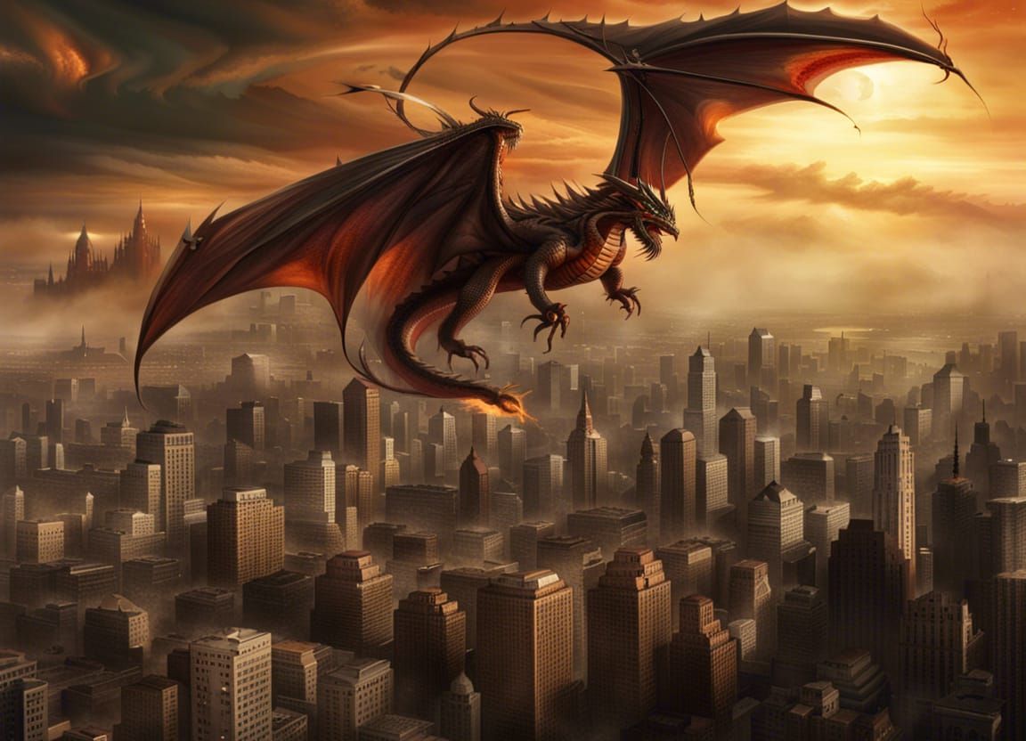 Dragon of death flying above the city - AI Generated Artwork ...