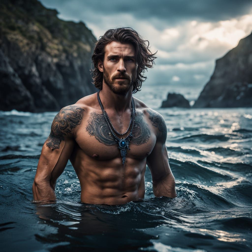 Powerful King of he abyss - Athletic Man in Ocean Abyss Play...