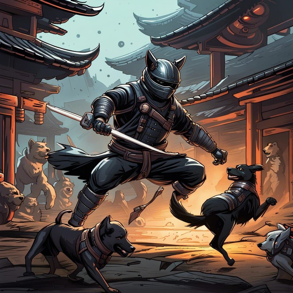 Cat ninja vs dogs - AI Generated Artwork - NightCafe Creator
