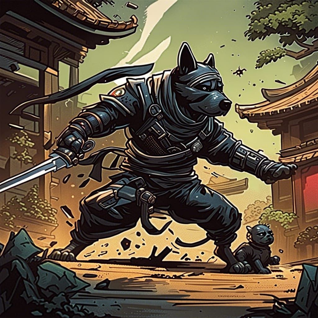 Ninja doggo with his puppy - AI Generated Artwork - NightCafe Creator