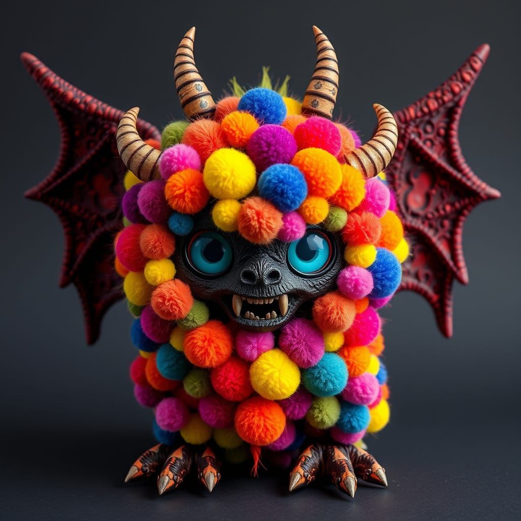 "creature made out of Pom poms" Pom pom statue of a gothic emo gargoyle ...