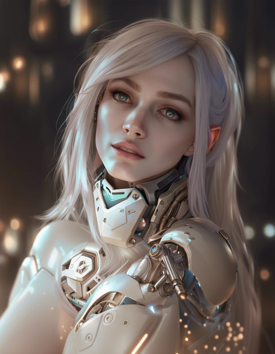 beautiful portrait of a cyborg maid robot girl, art by wlop and artgerm ...