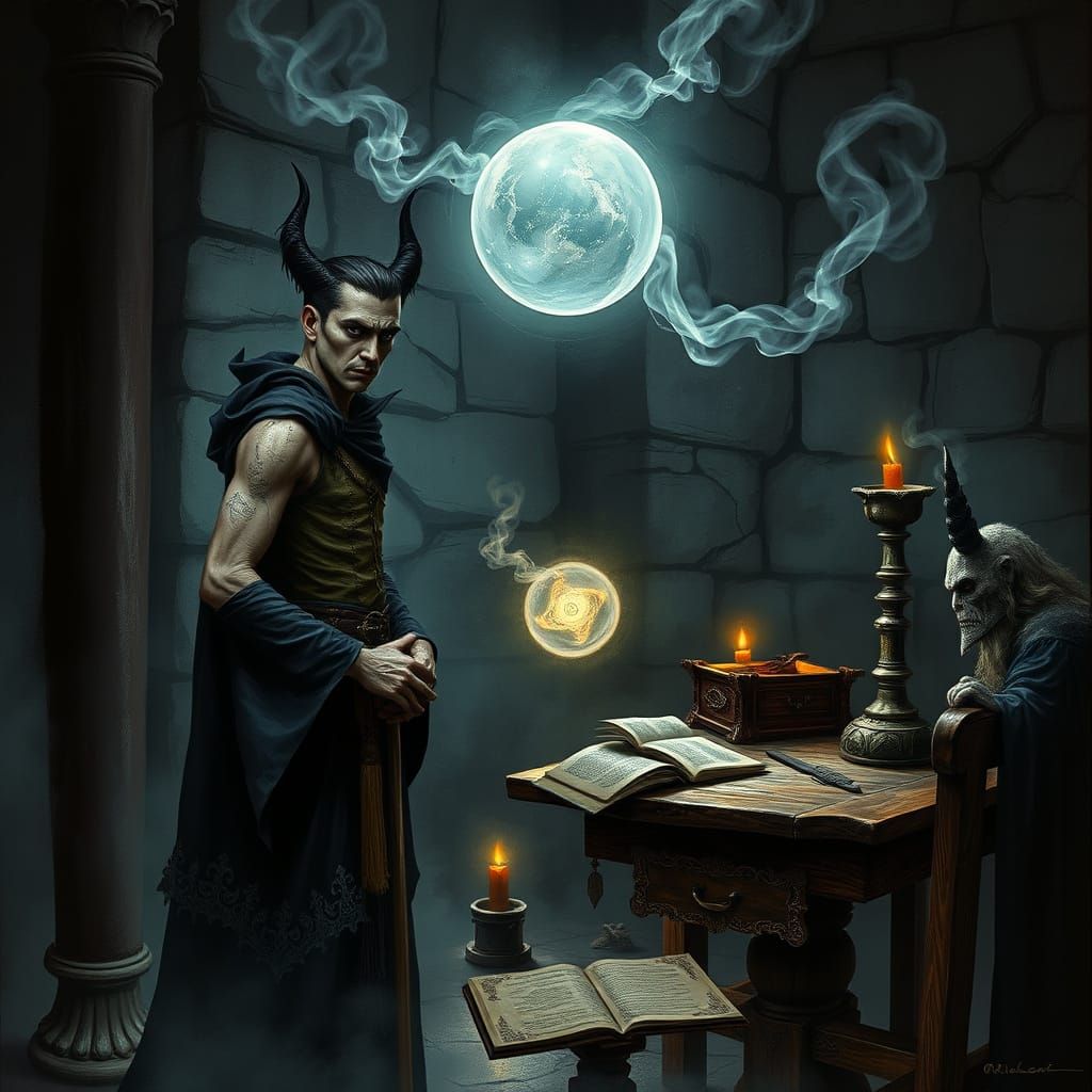 Mysterious Wizard in Dark Chamber - AI Art