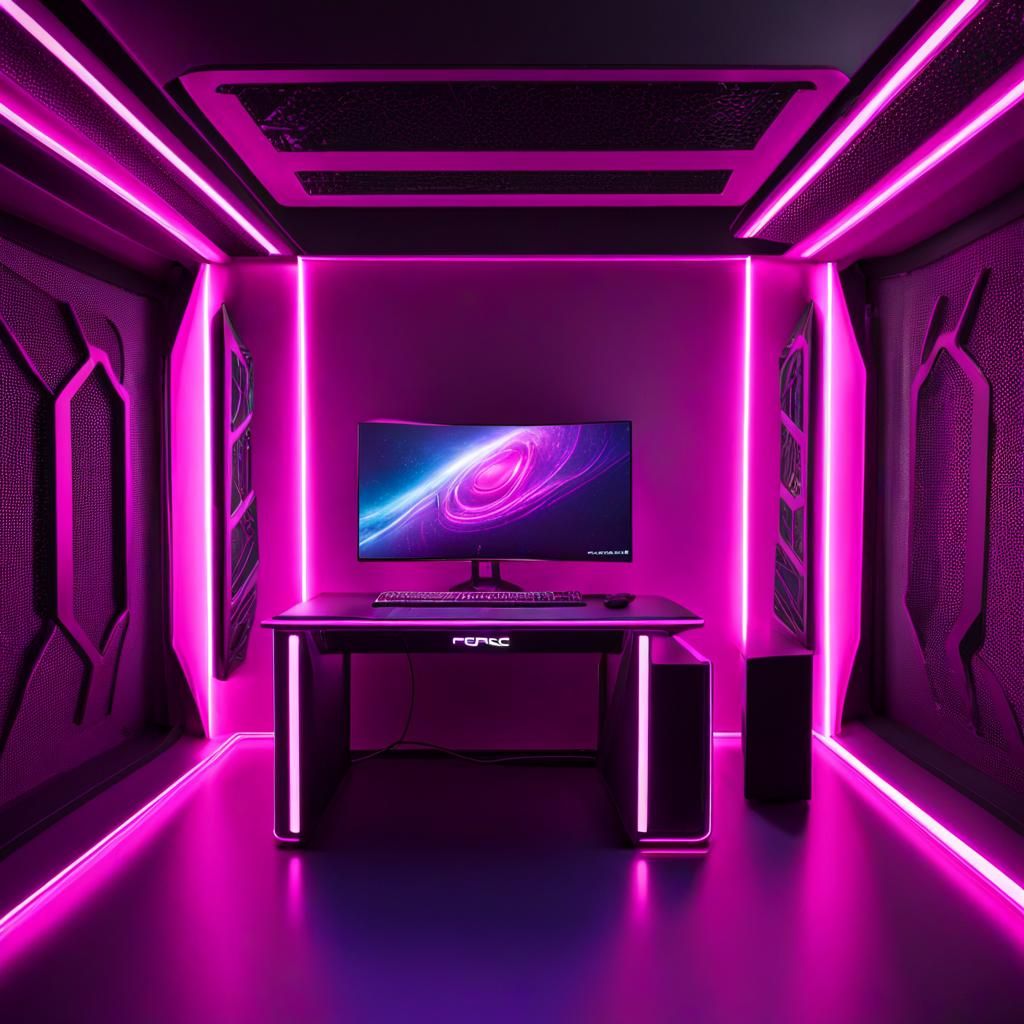 A gaming pc , neon pink and black , 16 -core processor, 64 gb ddrs-5600 ...