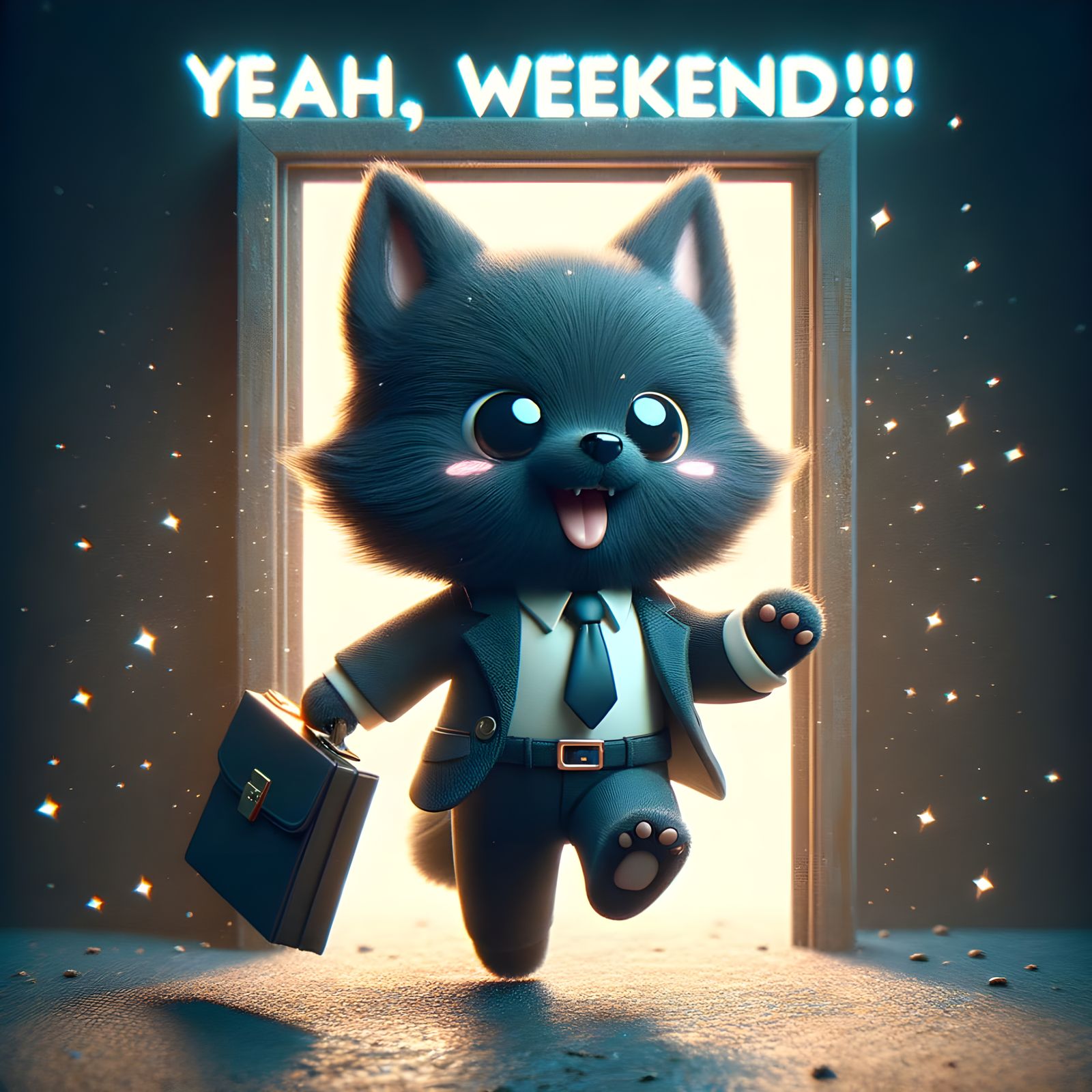 Yeah, Weekend!!! - Quirky Black Wolf Breaks Free from Formal...