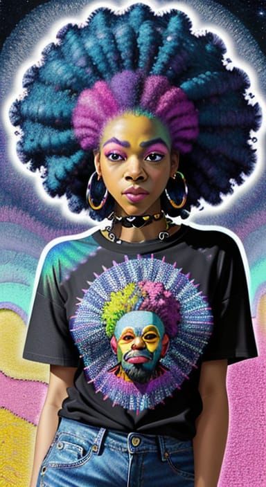 Lady in Vibrant Fractal Portrait with Tropical Dre... - AI Art