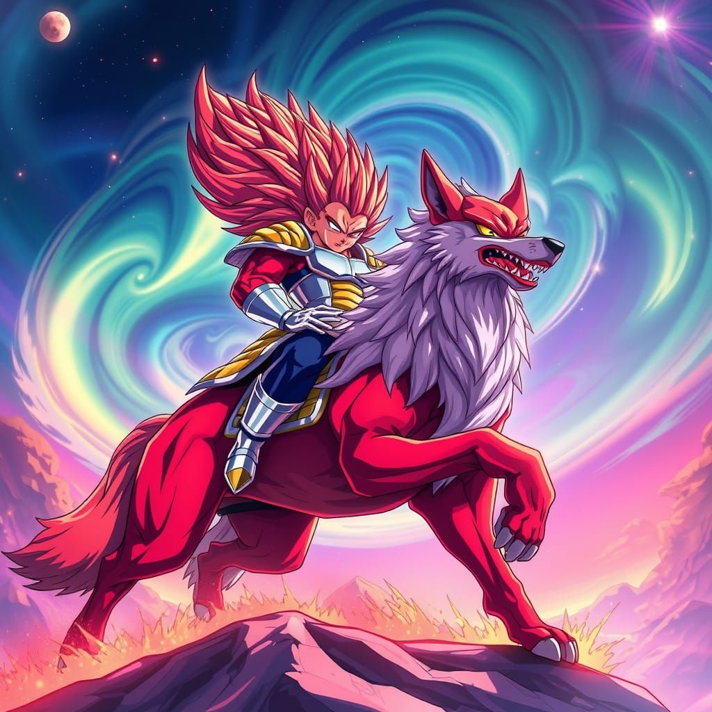 Super Saiyan God Vegeta riding a scarlet wolf by artist "anime", Anime ...