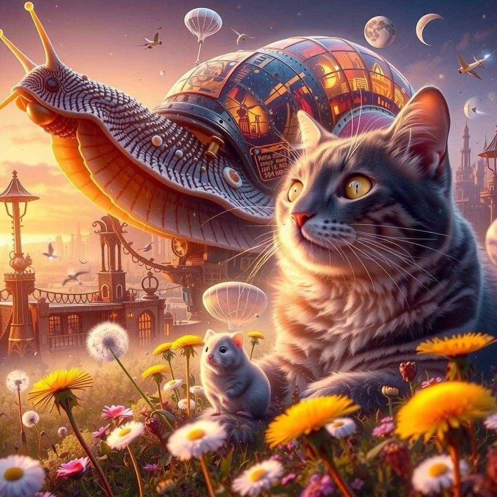 surreal cat snail double exposure...