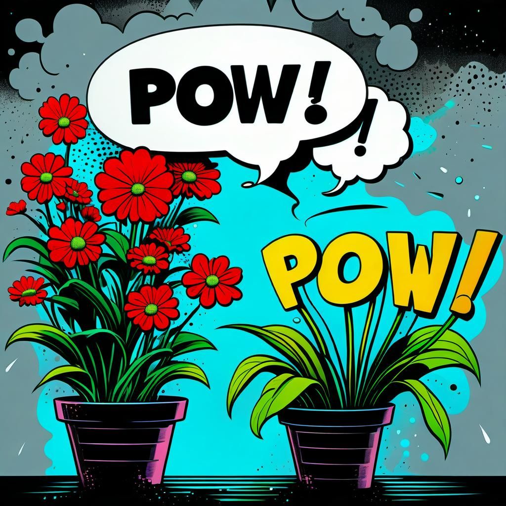 Comic Noir Expressionism Chat bubble with text "POW!" Flower Pot - AI ...