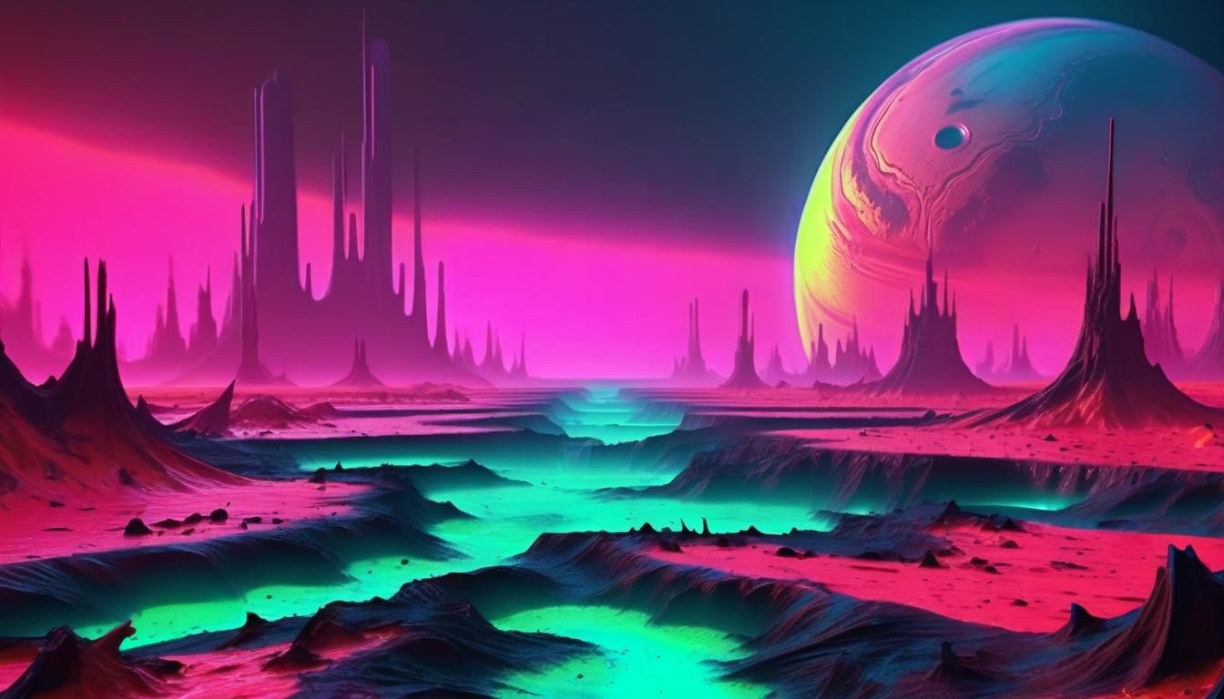 Glowing neon horror landscape, planet surface, sharp focus, masterpiece ...