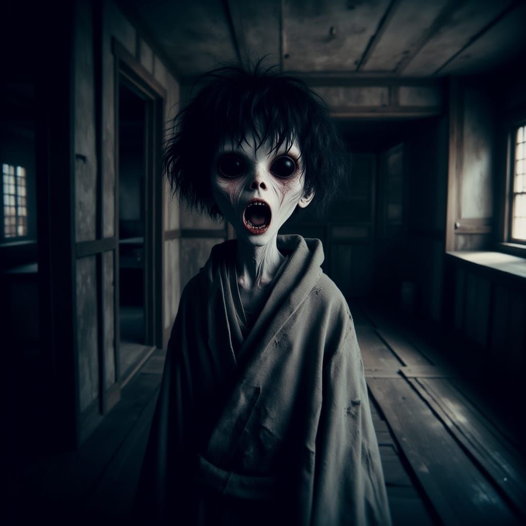 Medieval Japanese Ghost Boy in Dark, Atmospheric K... - AI Art