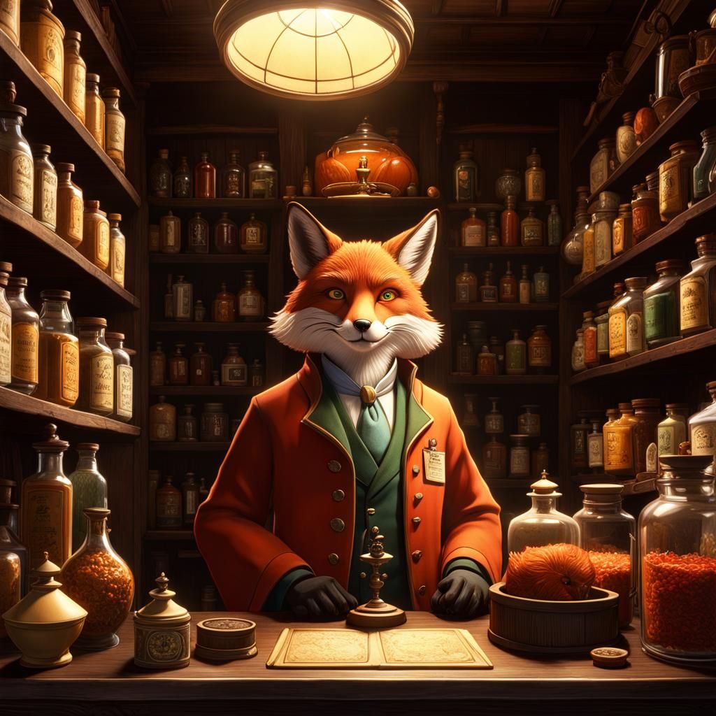 The evil fox doctor in his apothecary, Moebius, Studio Ghibli, Filip ...