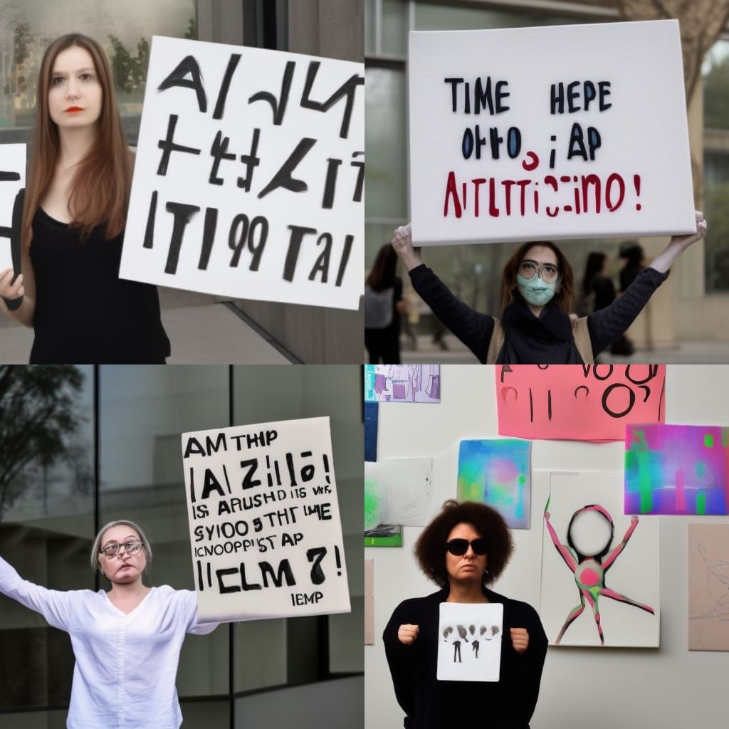 Professional photo of artist protesting against A.I generated art ...