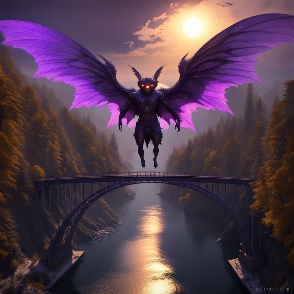 Mothman flying over the Silver Bridge, Point Pleasant, WV - AI ...