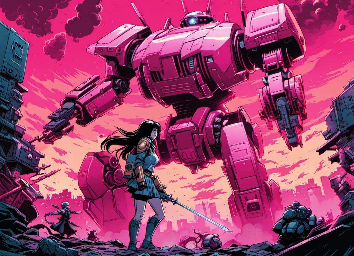 Yoshimi battles the pink robots - AI Generated Artwork - NightCafe Creator