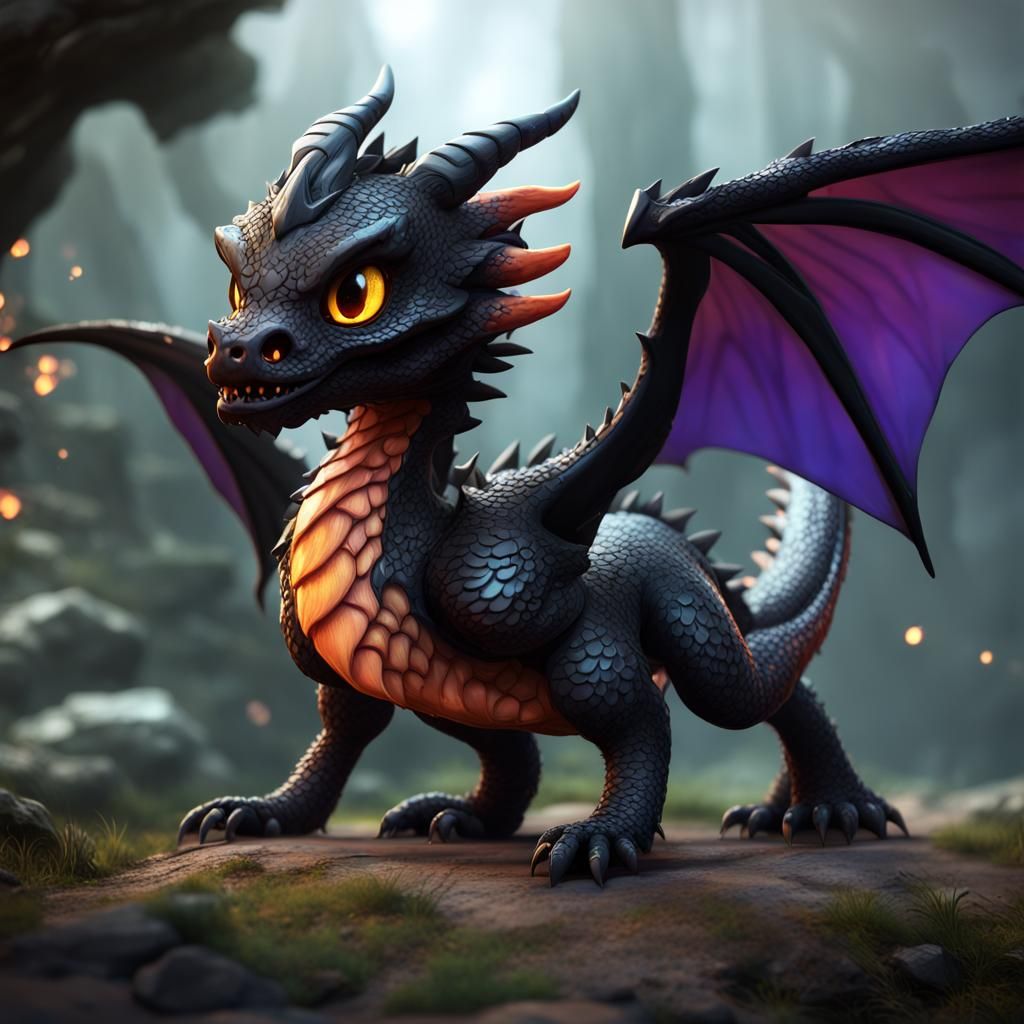 Chibi Black wingless Dragon - AI Generated Artwork - NightCafe Creator