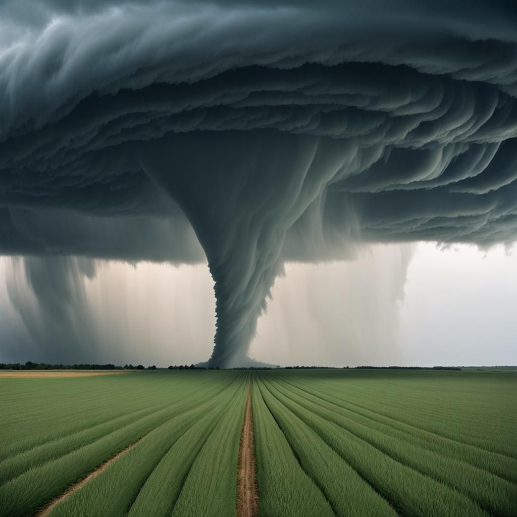 Photograph, a mile wide tornado with horizontal vortexes out in the ...